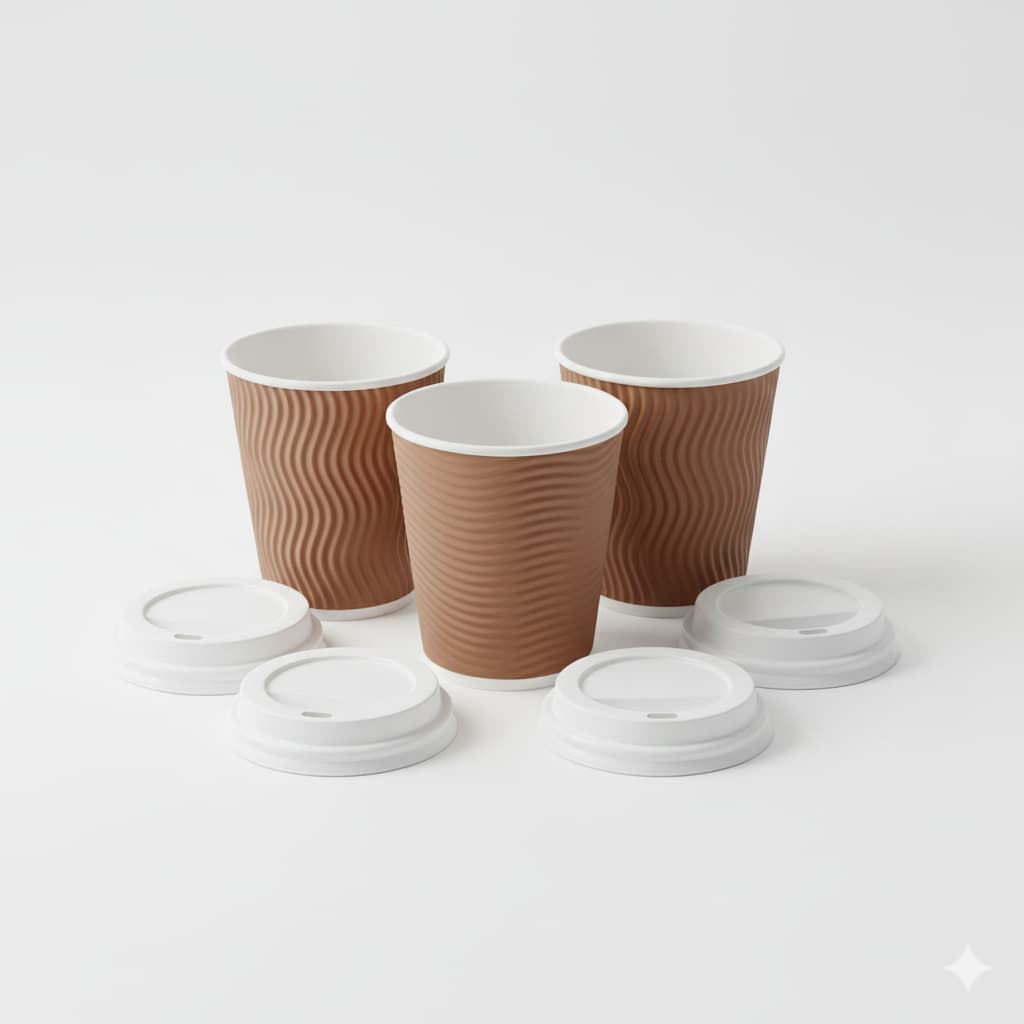 Café Express 12-oz Brown Ripple Hot Cups & Lids — Pack of 150 – Depot 365